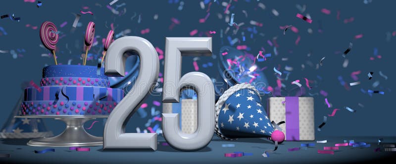 Solid White Number 25 in the Foreground, Birthday Cake Decorated with ...