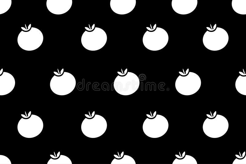 Solid White Tomato Seamless Pattern on Black Background Stock Vector ...