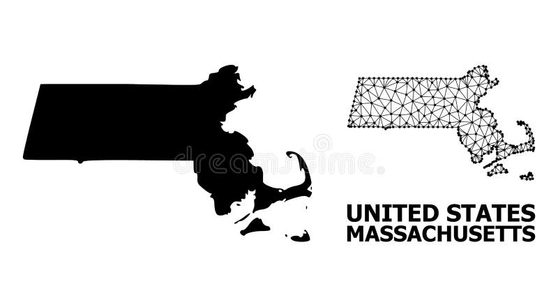 Solid and Wire Frame Map of Massachusetts State Stock Vector ...