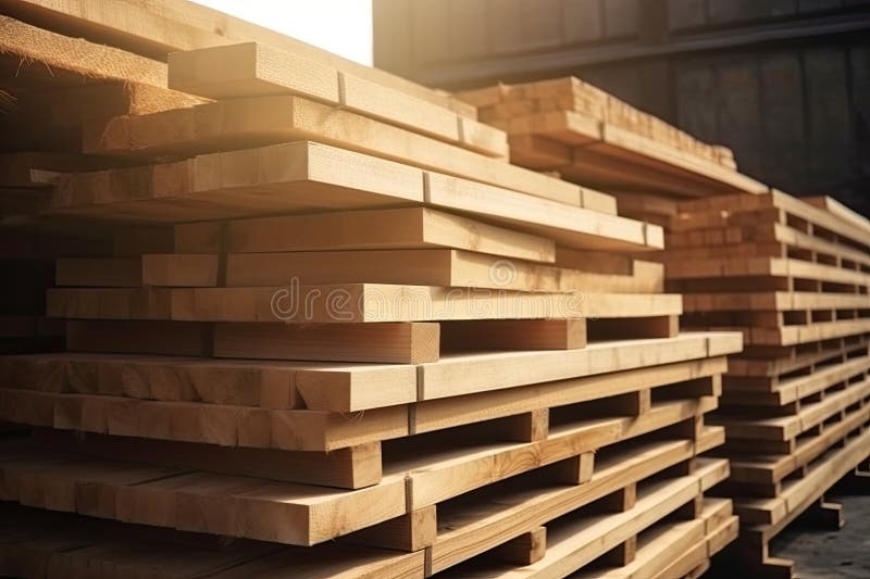 Solid Wood Deck Board Stack for Construction and Finishing Works Stock ...