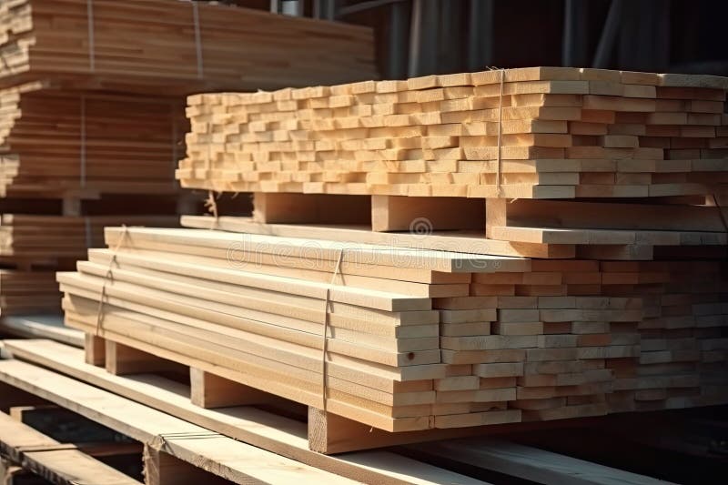 Solid Wood Deck Board Stack for Construction and Finishing Works Stock ...