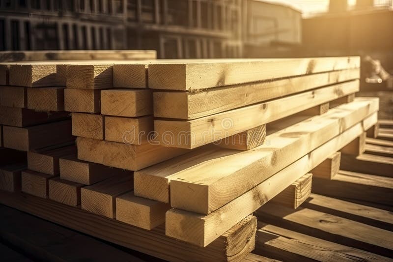Solid Wood Deck Board Stack for Construction and Finishing Works Stock ...