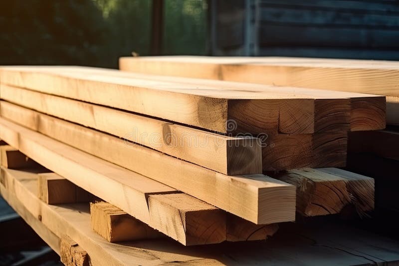 Solid Wood Deck Board Stack for Construction and Finishing Works Stock ...