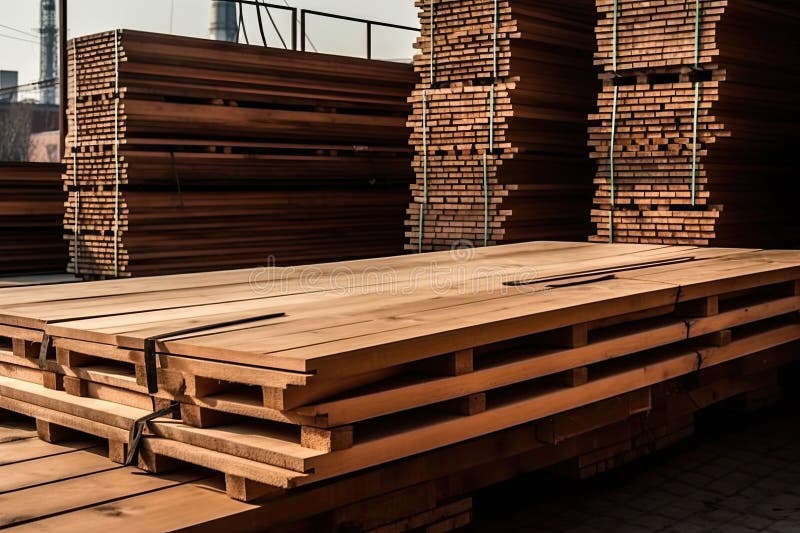Solid Wood Deck Board Stack for Construction and Finishing Works Stock ...