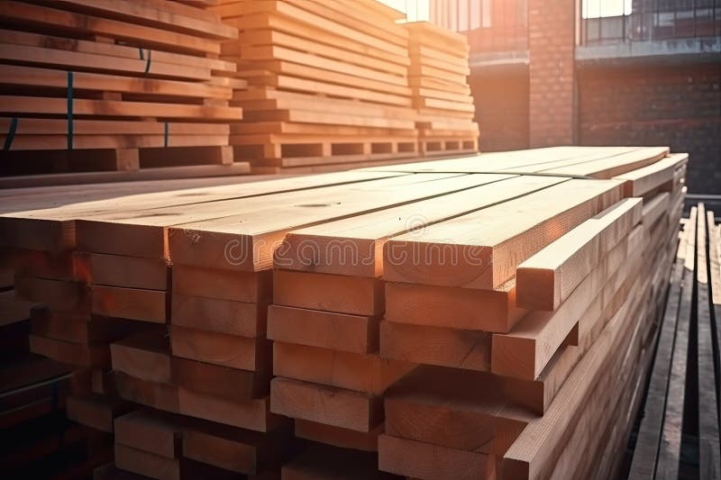 Solid Wood Deck Board Stack for Construction and Finishing Works Stock ...