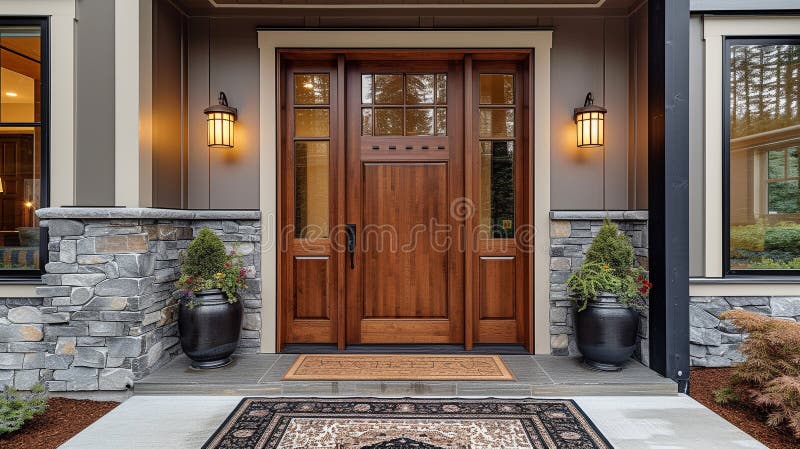 Solid Wood Doors Home Front Entrance. AI Generated. Stock Illustration ...