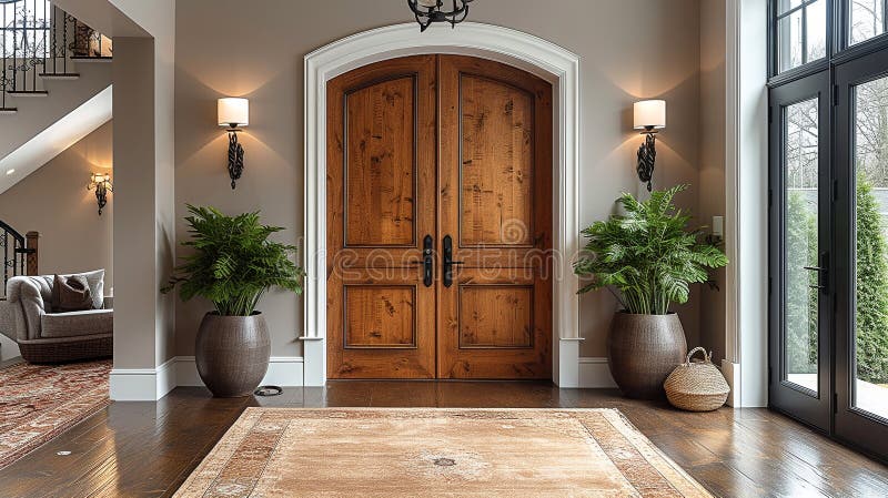 Solid Wood Doors Home Front Entrance. AI Generated. Stock Illustration ...