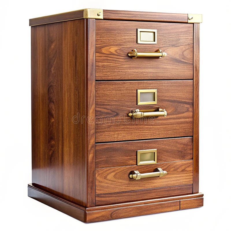 Solid Wood File Cabinet with Locking Drawers and Brass Accents Stock ...