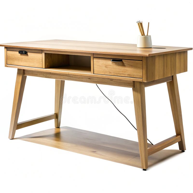 Solid Wood Office Desk with Drawers and Cable Management Stock ...