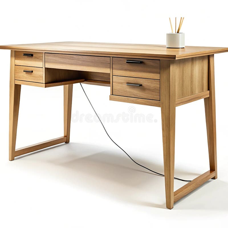 Solid Wood Office Desk with Drawers and Cable Management Stock ...