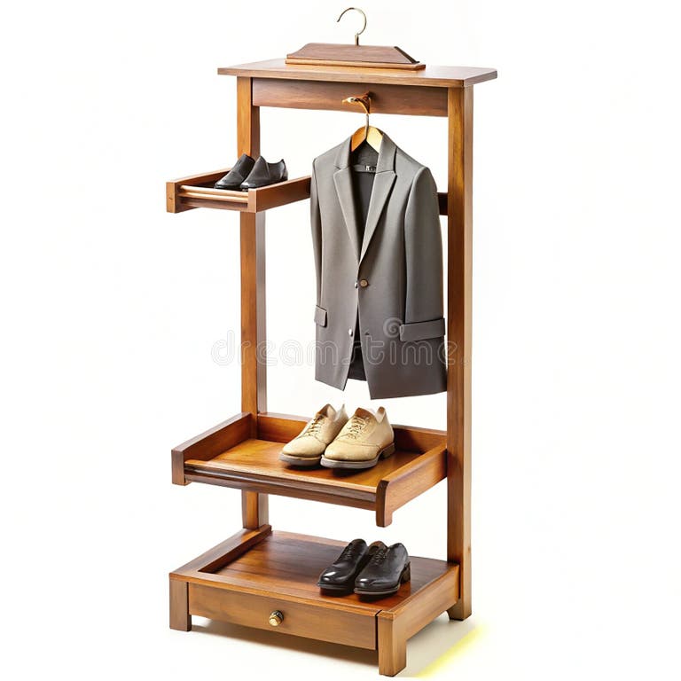 Solid Wood Valet Stand with Hanger and Shoe Rack Stock Illustration ...