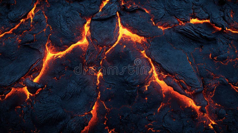 Cooling Lava Forming Cracks with Molten Rock Glowing from Below Stock ...