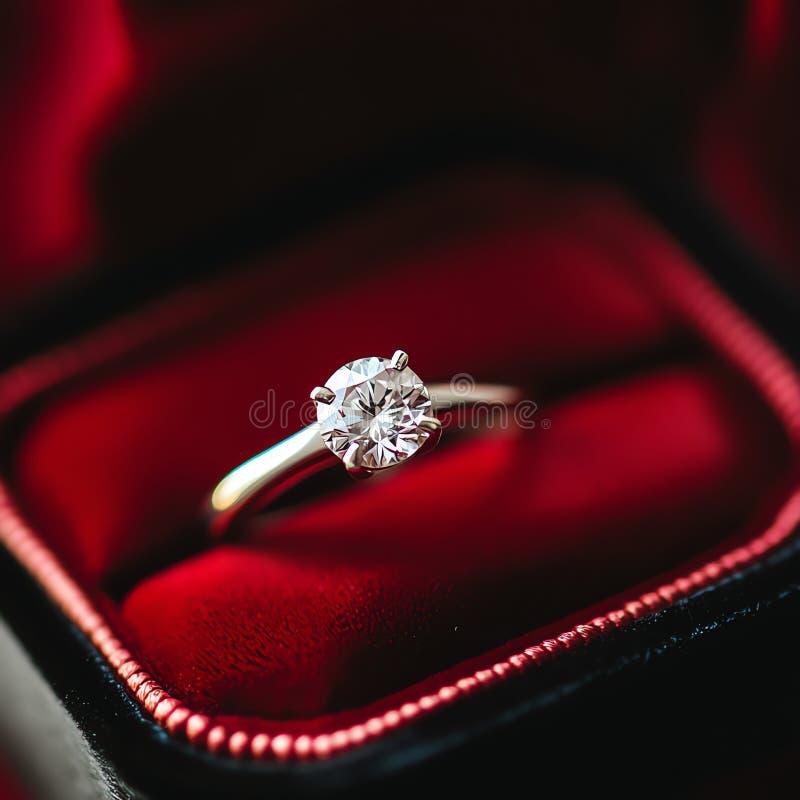 Solitaire Diamond Ring in Red Box Stock Photo - Image of velvet ...