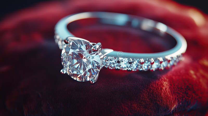 Solitaire Diamond Ring on Red Velvet Stock Photo - Image of celebration ...