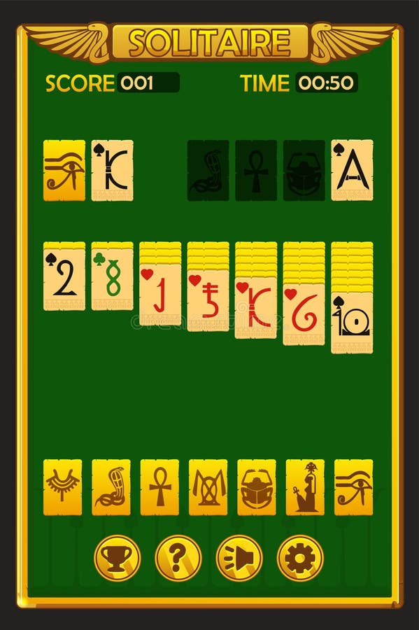 Solitaire Game UI in Egyptian Style. Background and Buttons for Game ...