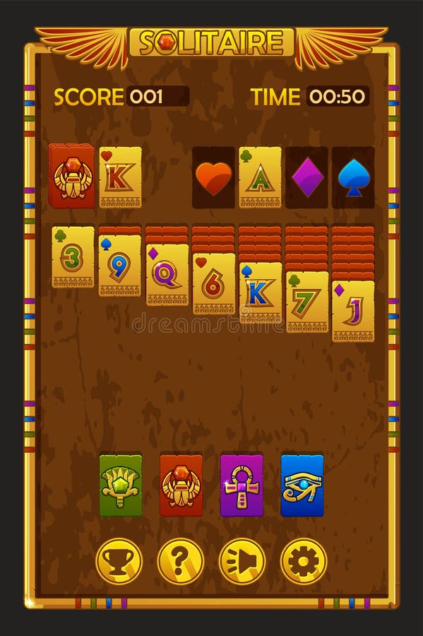 Solitaire Game UI in Egyptian Style. Background and Buttons for Game ...