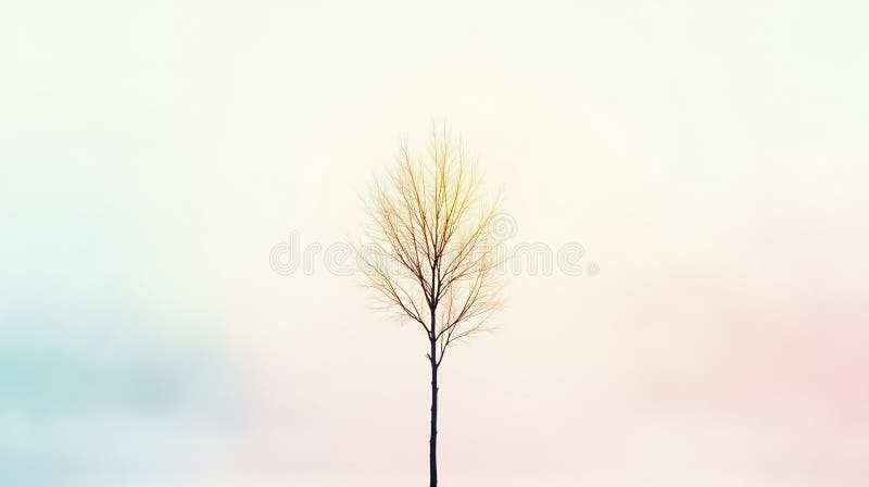A Solitary Bare Tree Stands Against a Serene, Pastel Sky Stock ...