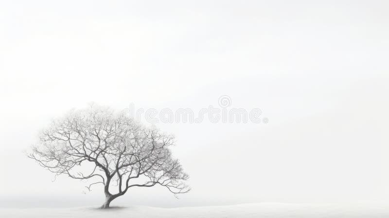 A Solitary Bare Tree Stands in a Serene, Snowy Landscape Stock ...