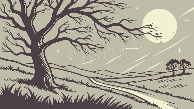 Solitary Bare Tree on Winding Path, Winter, Vector Design Generative AI ...