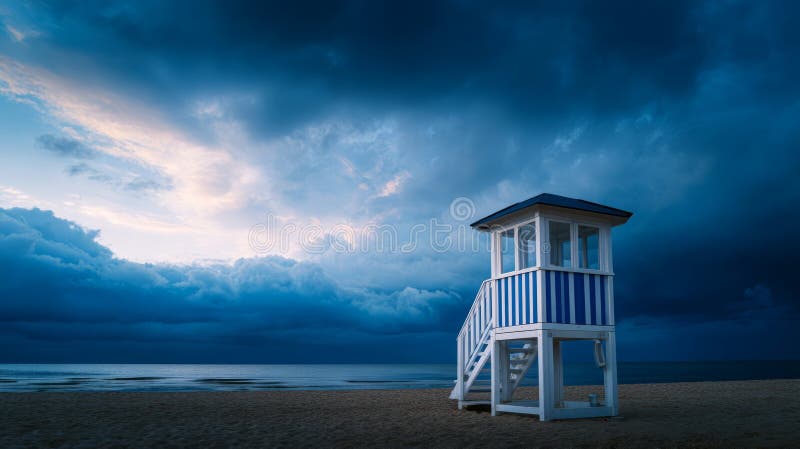 Solitary Beach Hut Under Brooding Sky. Neural Network AI Generated Stock Photo - Image of roof ...