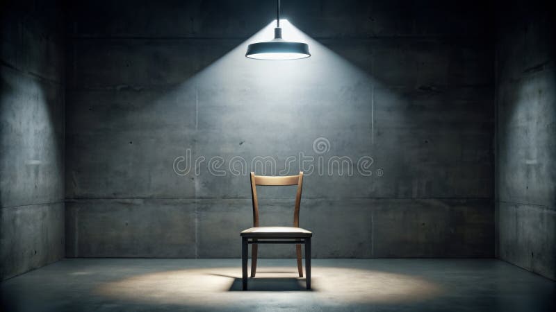 A Solitary Chair Under Harsh Light a Foreboding Interrogation Room Scene Stock Illustration ...
