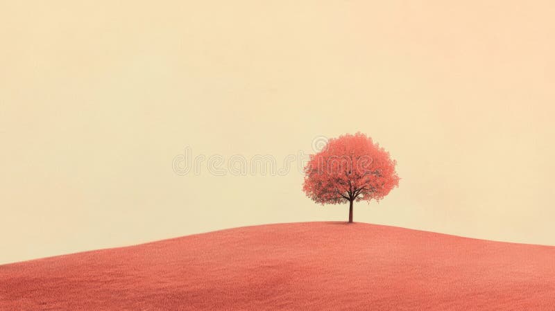 Solitary Coral Tree on a Hilltop at Sunset Stock Illustration ...
