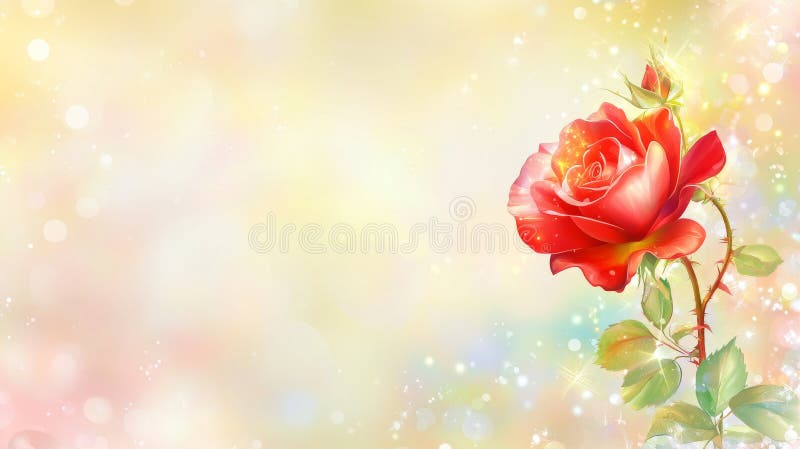 A Solitary Crimson Rose, Basking in Tender, Soft Light, Representing ...