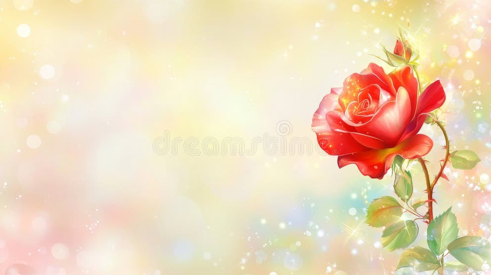 A Solitary Crimson Rose, Basking in Tender, Soft Light, Representing ...