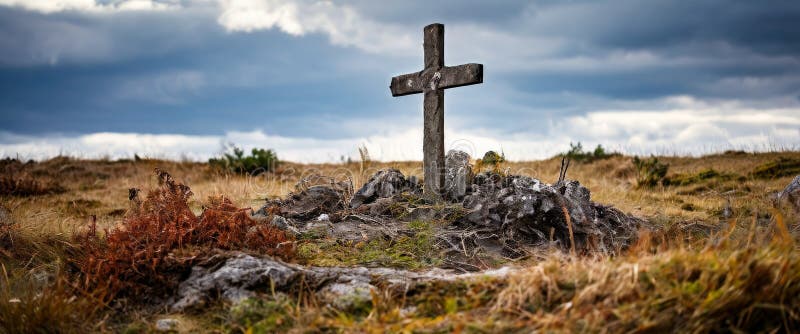 Isolated Cross in a Stormy Field Stock Photo - Image of cloudy, rustic ...