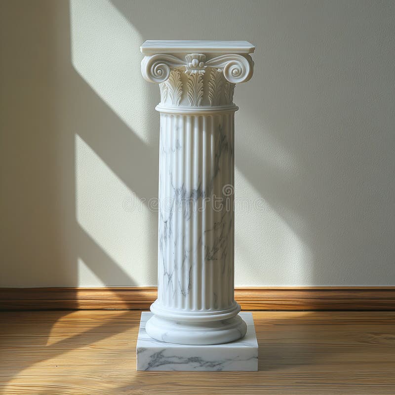 A Solitary, Cylindrical Marble Column, Featuring Ionic Capital and ...