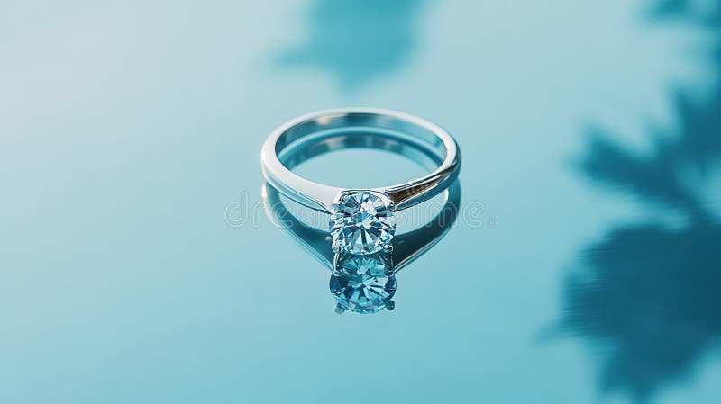 Solitary Diamond Engagement Ring on Blue Background Stock Illustration ...