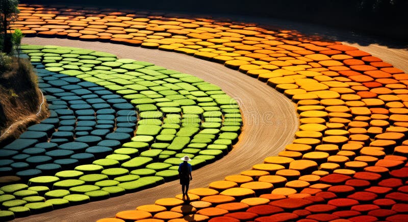 Solitary Figure Amid Vibrant Multicolored Circular Patterns in Modern ...