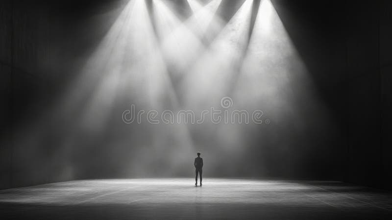 Solitary Figure in Dramatic Spotlights on a Dark Stage Stock ...