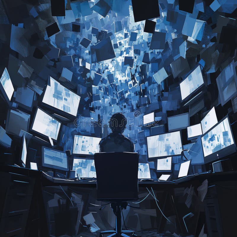 Data Deluge: a HomeOffice Engulfed by Digital Overwhelm Stock Image ...