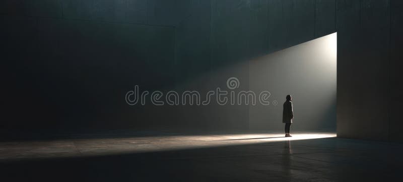 The Solitary Figure Illuminated in a Doorway of Light within Vast ...
