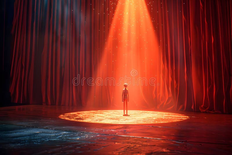 Solitary Figure Illuminated by a Red Spotlight on a Dark Stage Stock ...