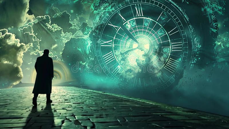 A Figure Walks on a Cobblestone Path Under a Cosmic Sky with a Large ...