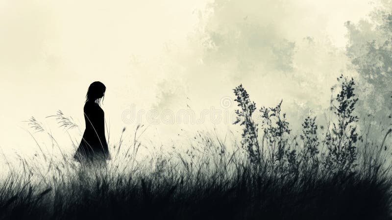 Solitary Figure in a Misty Field Stock Illustration - Illustration of ...