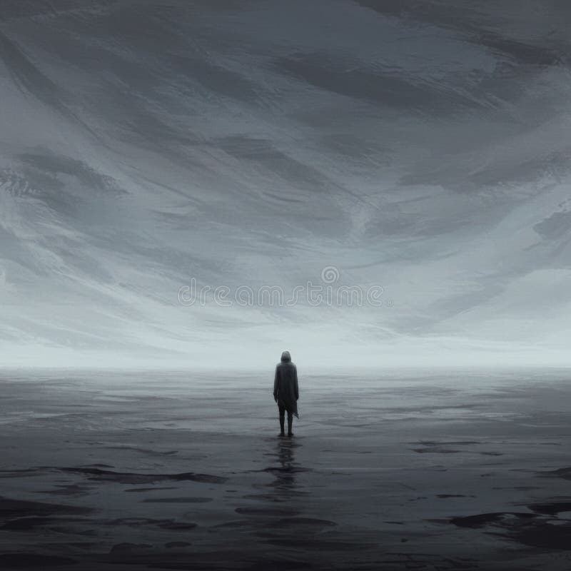 Solitary Figure in a Misty Landscape Stock Illustration - Illustration ...