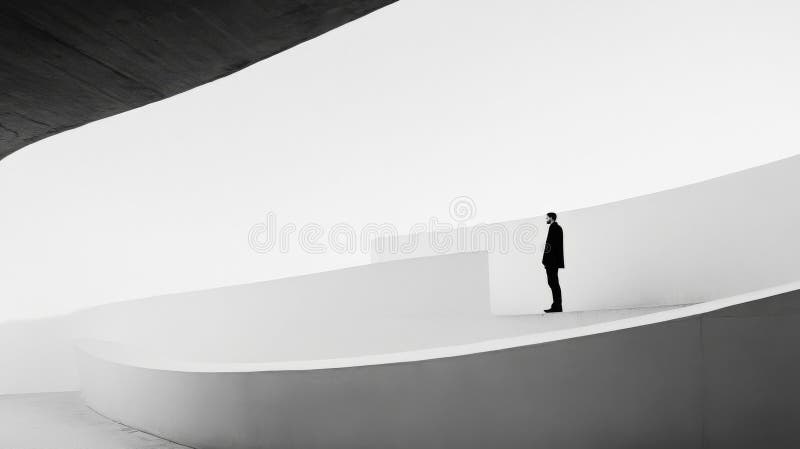 Solitary Figure in a Modern Architectural Space Stock Illustration ...