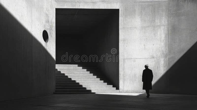 Solitary Figure in a Monochromatic Architectural Space Stock ...