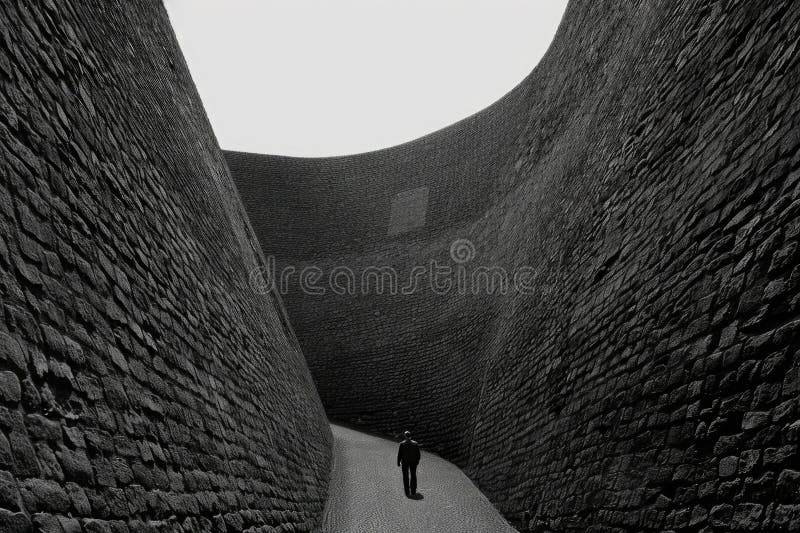 Solitary Figure in Narrow Stone Passage Stock Image - Image of male ...