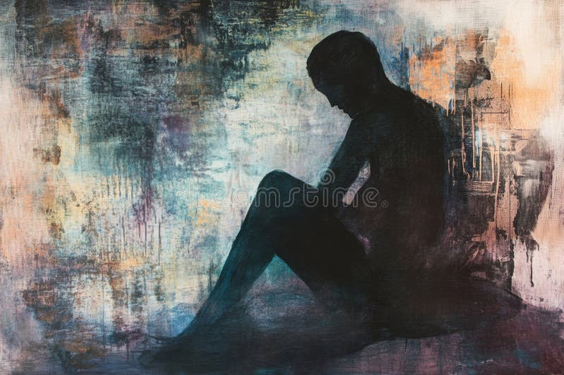 Person Seated in Shadow Amid Abstract Elements Portraying Mental ...