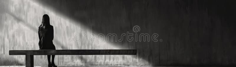 A Solitary Figure Sitting on a Bench in a Dark, Minimalistic Setting ...
