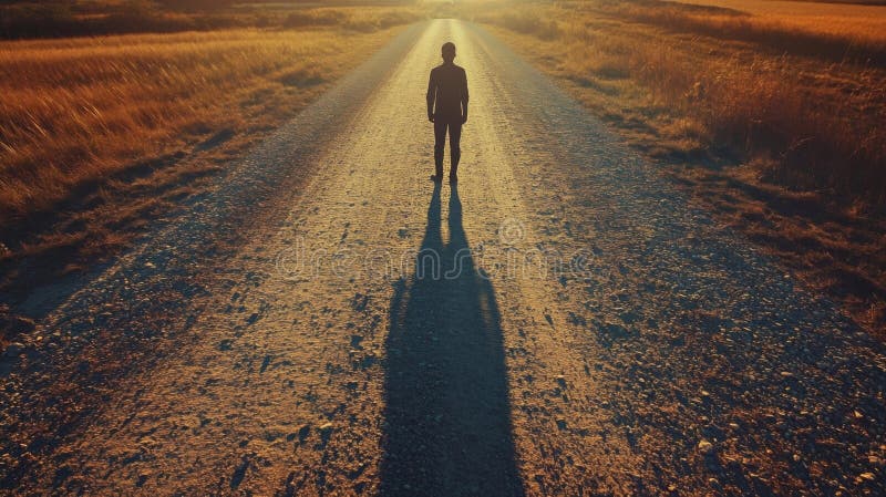 Solitary Figure on a Sunset Road: a Journey of Hope Stock Illustration ...