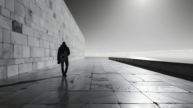 Solitary Figure Walking Along Modern Structure Stock Illustration ...