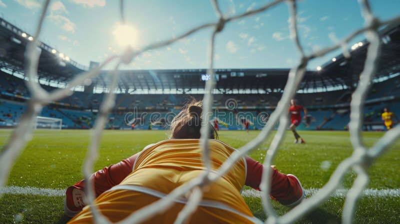 A Solitary Goalkeeper, Positioned in Front of the Goalposts with Arms ...