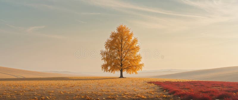 Solitary Golden Tree Autumn Landscape Scene. Stock Photo - Image of ...