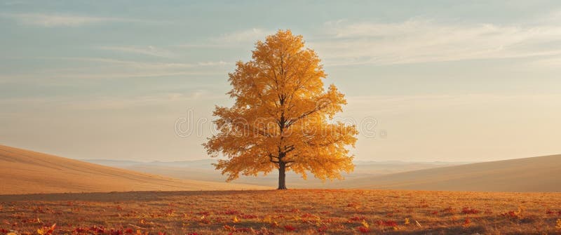 Solitary Golden Tree Autumn Landscape Scene. Stock Photo - Image of ...