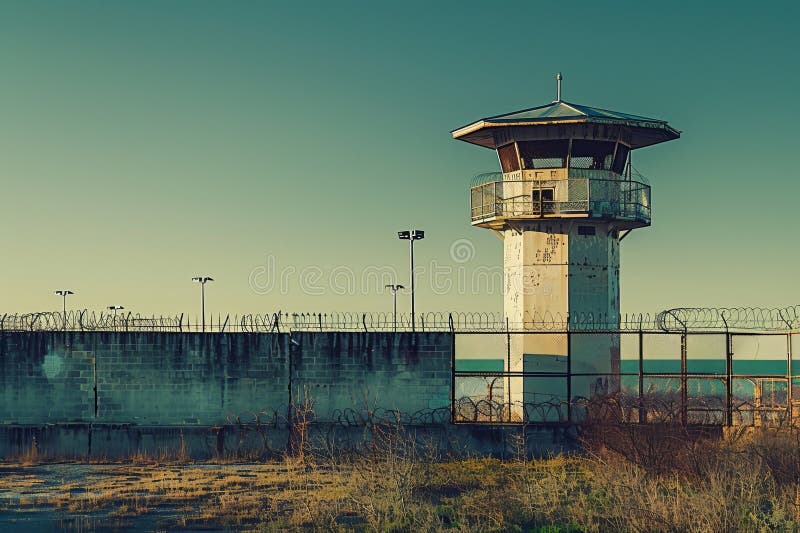 A Solitary Guard Tower Overlooking the Prison Complex Stock Photo ...